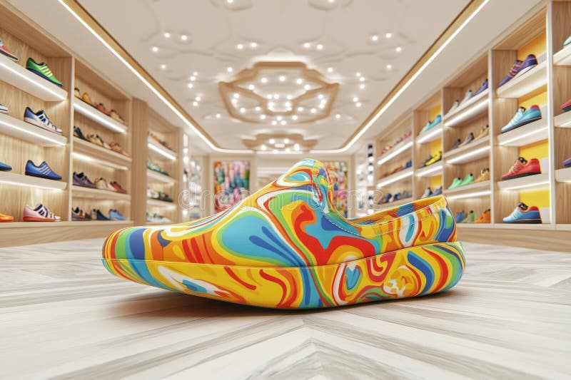 Colorful Abstract Clog Shoe in Modern Shoe Store Display Stock ...