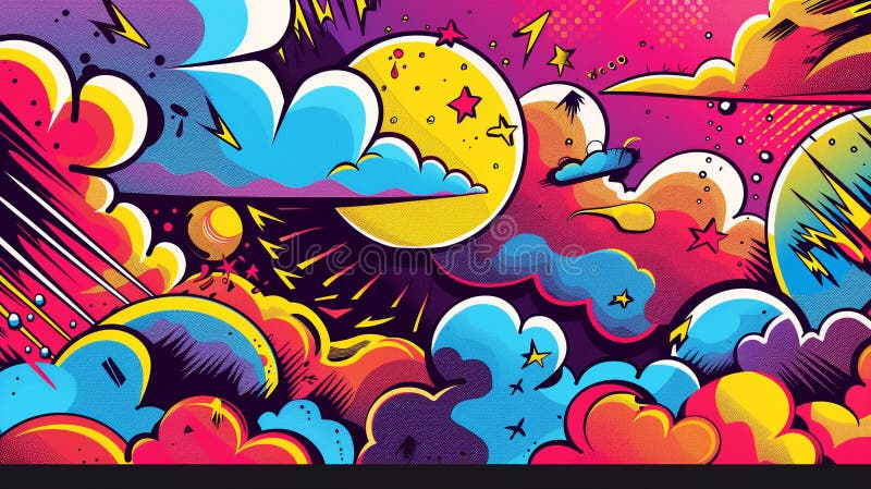 Colorful Abstract Clouds and Celestial Bodies in Bright Design Stock ...