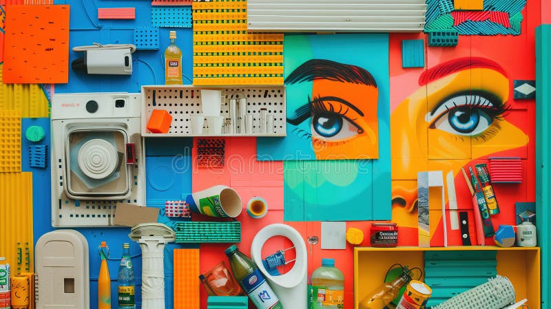 Colorful Abstract Collage with Human Eyes Stock Illustration ...