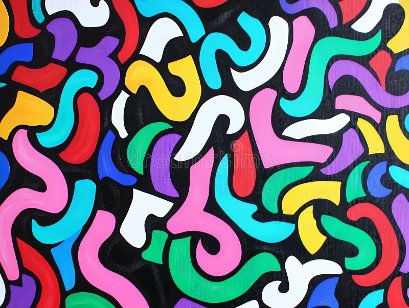 A Colorful Abstract Composition Featuring Curved Shapes on a Stark ...