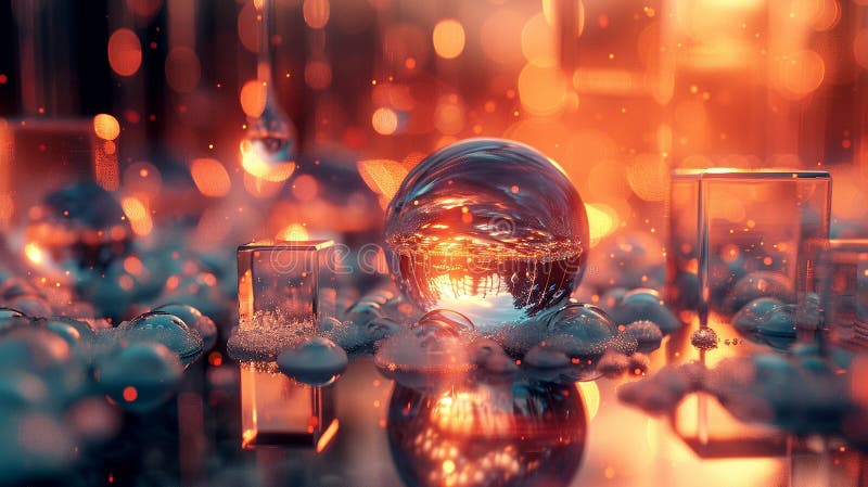 Colorful Abstract Composition Of Glass Shapes And Bubbles Illuminated By Soft Backlighting Stock