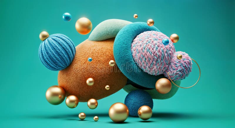 Colorful Abstract Composition with Soft Textures and Metallic Spheres ...