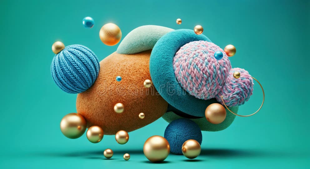 Colorful Abstract Composition with Soft Textures and Metallic Spheres ...