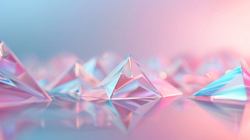 Colorful Abstract Crystals Displaying Geometric Shapes and Reflections on Gradient Background ...