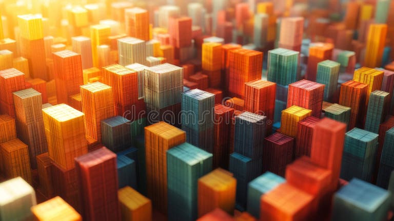 Colorful Abstract Cube Cityscape with Bright Lighting Stock ...