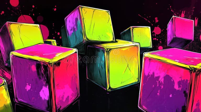 Vibrant Neon Cubes Abstract Art Background Stock Illustration ...