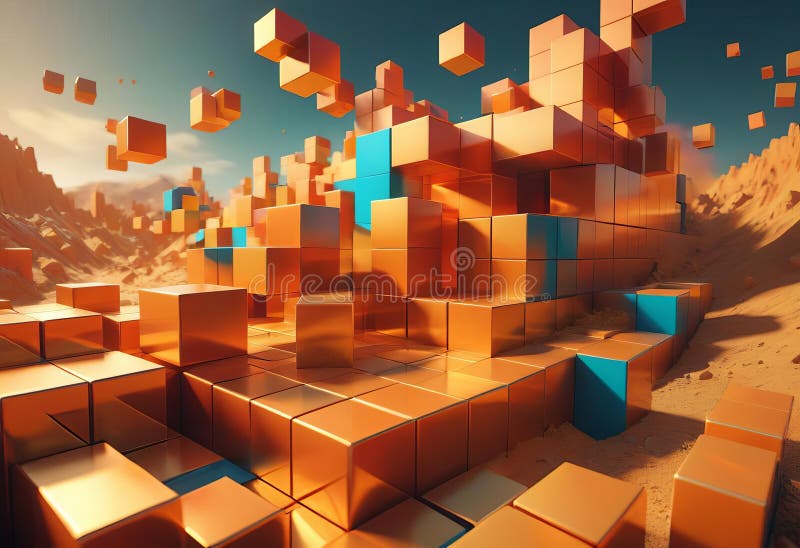 Colorful Abstract Cuboids Landscape in a 3D Rendered Scene Stock ...