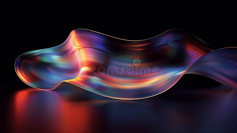 Colorful Abstract Curved Shape with Reflective Gradient on Black ...