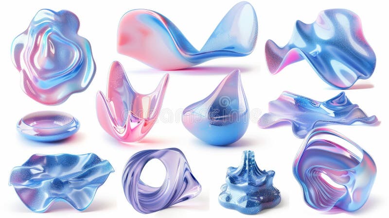 Colorful Abstract 3D Forms Isolated on Transparent Background. Vibrant ...