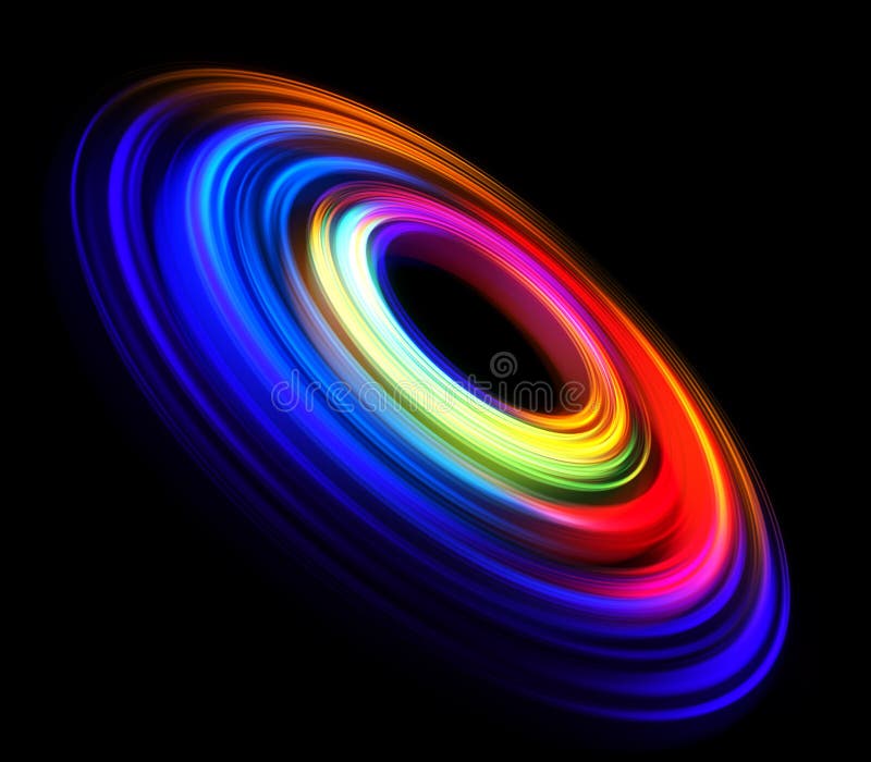 Colorful Abstract 3D Rendered Light Streak Ring Over Black Background ...