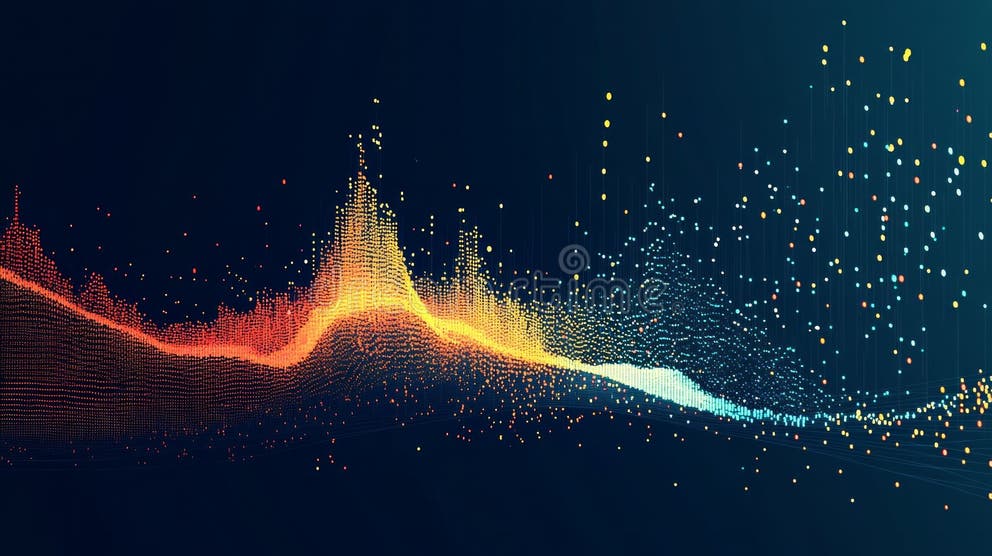 Colorful Abstract Data Visualization With Particle Waveforms And Gradient Peaks Stock Image