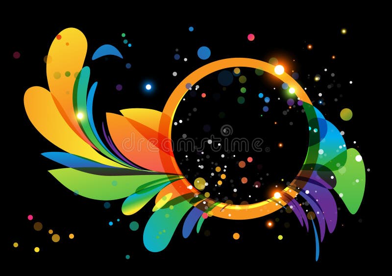 Colorful Abstract Decoration with Circle Frame on Black Background ...