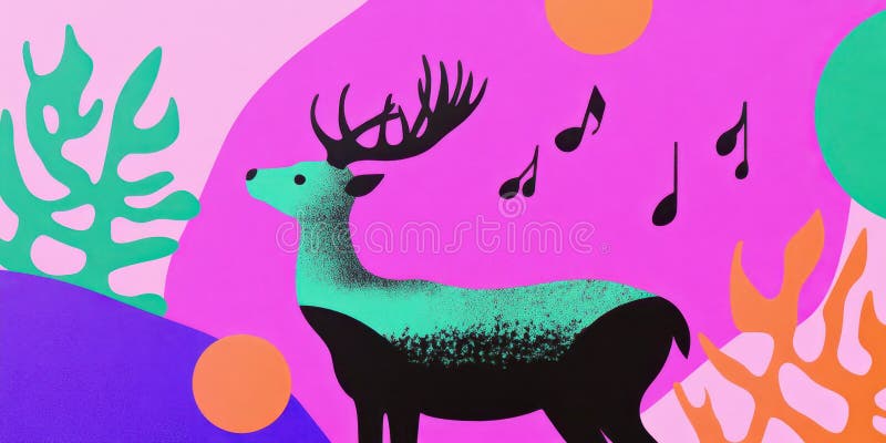 Colorful Abstract Deer with Musical Notes and Vibrant Background Stock ...