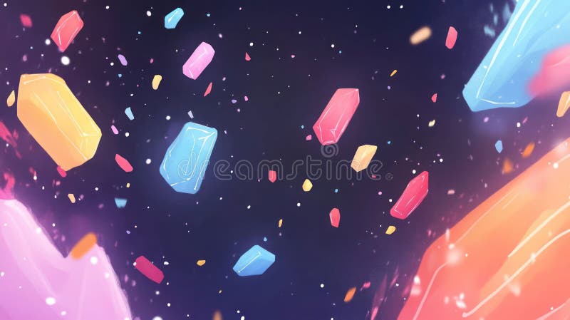 A Colorful Abstract Depiction of Floating Crystals in a Cosmic ...
