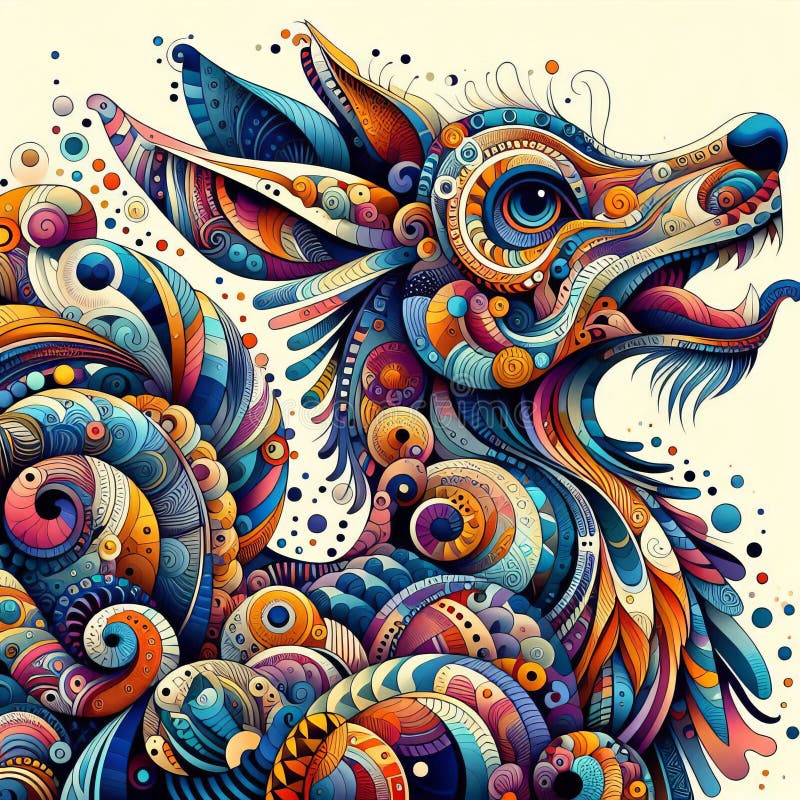 A Colorful Abstract Depiction of a Playful Whimsical Animal with Stock ...