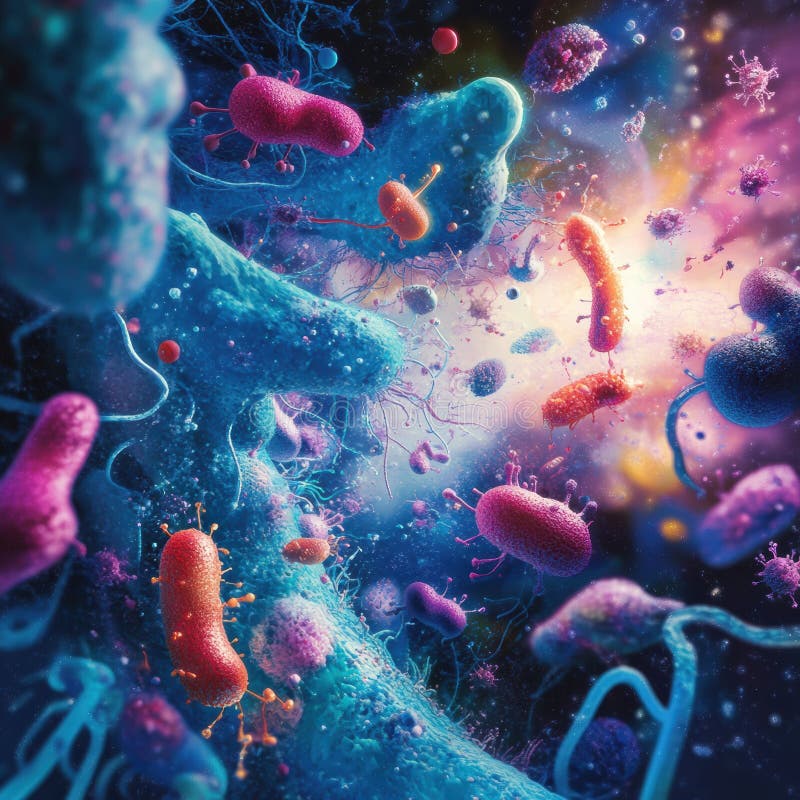 Colorful Abstract Depiction of Swirling Bacteria and Microbes Moving ...