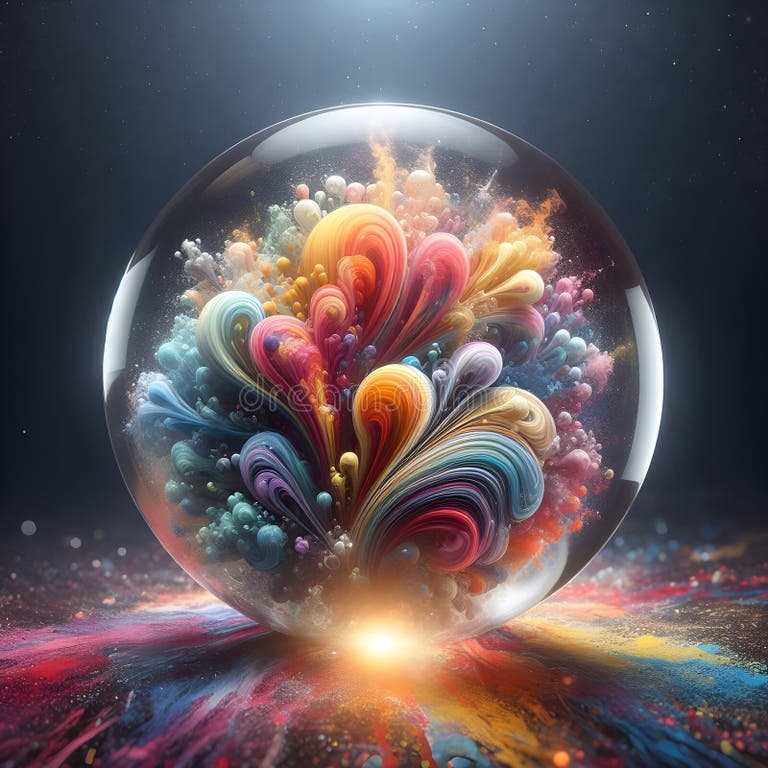Colorful Abstract Design Exploding Inside a Glass Sphere Creating a ...
