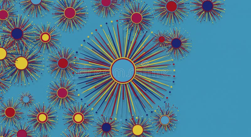 Colorful Abstract Design Featuring Numerous Radial Patterns on a Blue ...