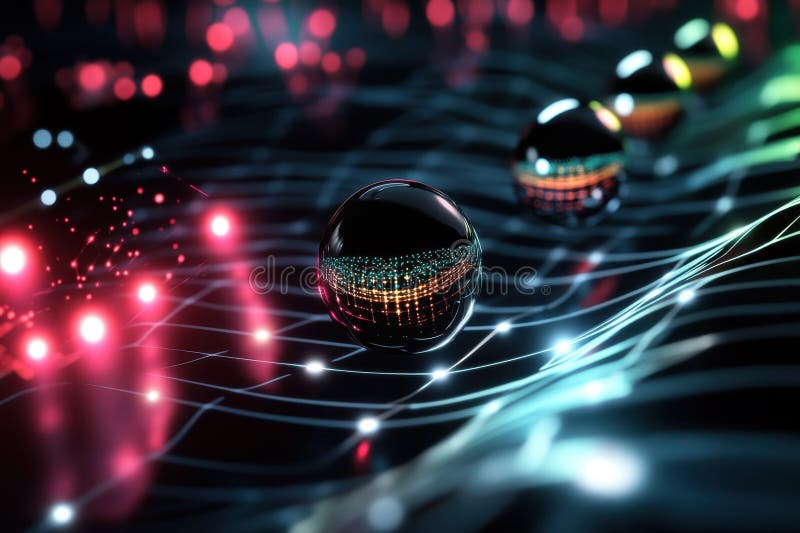 Colorful Abstract Design with Glowing Spheres and Vibrant Waves in a ...