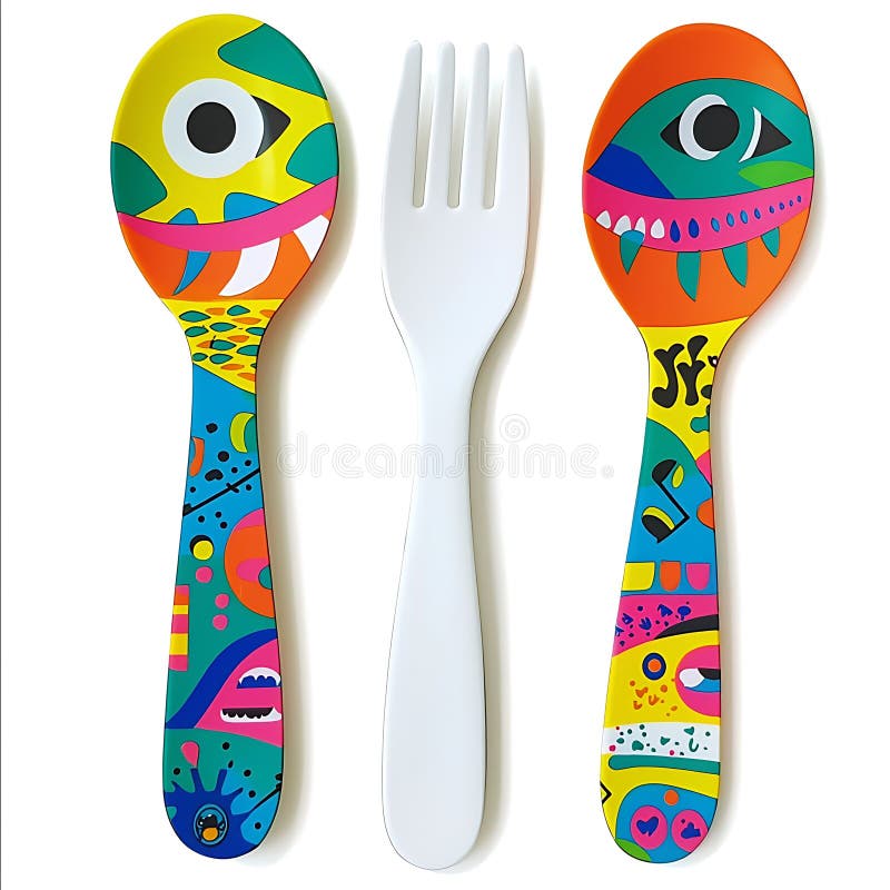 Colorful Abstract Design Spoons and Fork Cutlery Set Stock Illustration ...