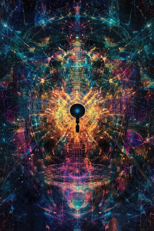 Colorful Abstract Digital Art Featuring a Central Keyhole and Cosmic ...
