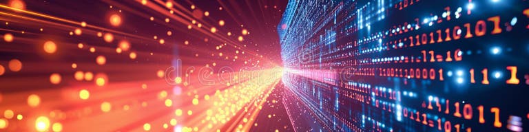 Colorful Abstract Digital Data Stream with Binary Code and Light Effects. Stock Illustration ...