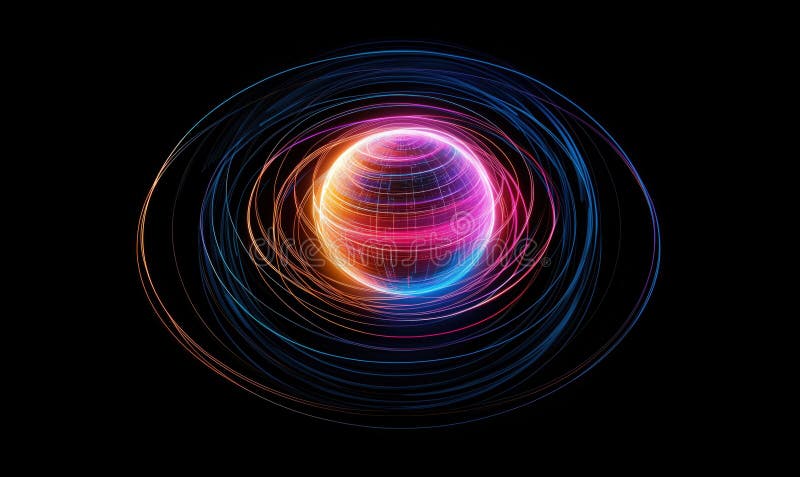 Colorful Abstract Digital Egg Shape with Swirling Light Trails on Black ...