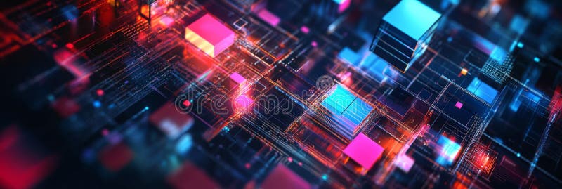 Colorful Abstract Digital Technology Visualization with Cubes and Lines ...