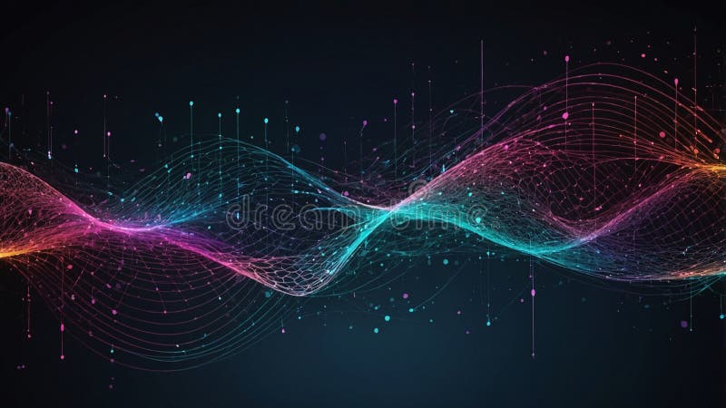 Colorful Abstract Digital Wave with Data Points and Lines on Dark ...