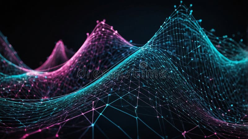 Colorful Abstract Digital Wave with Data Points and Lines on Dark ...