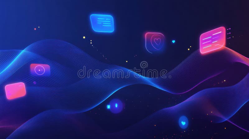 Colorful Abstract Digital Wave Design with Floating Icons Representing ...
