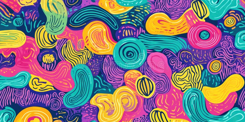 Colorful Abstract Doodle Shapes in a Vibrant Seamless Pattern ...