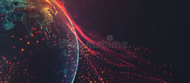 Colorful Abstract Earth with Digital Data Lines in Dark Space Stock ...