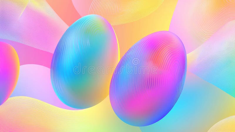 Colorful Abstract Easter Background with Iridescent Eggs and Neo ...