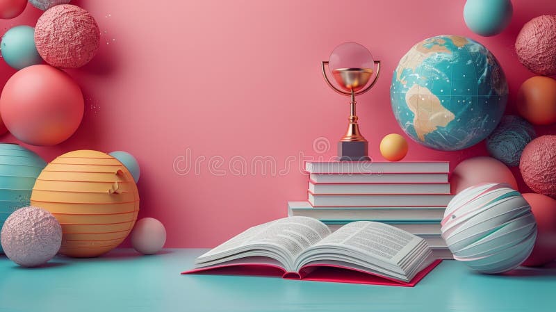 Colorful Abstract Education Background with Books and Globe, Generative ...