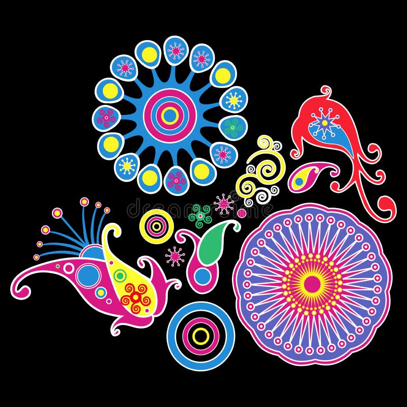 Colorful Abstract Element Floral Pattern Decorative on Black Background ...