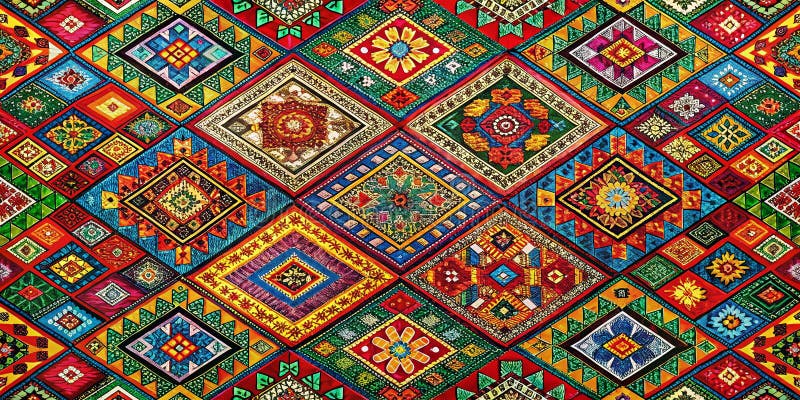 Colorful Abstract Ethnic Pattern Aerial View of Vibrant Squares ...