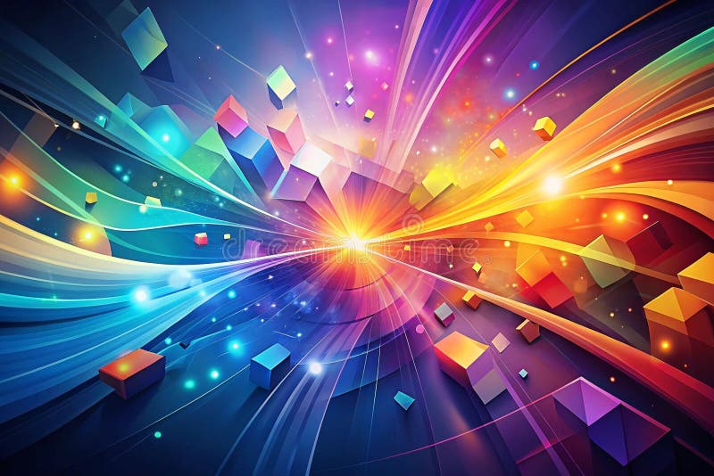 Colorful Abstract Explosion with Cubes and Light Streaks Stock ...