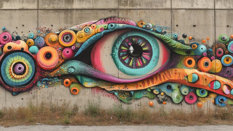 Colorful Abstract Eye Graffiti Mural on Concrete Wall Stock ...
