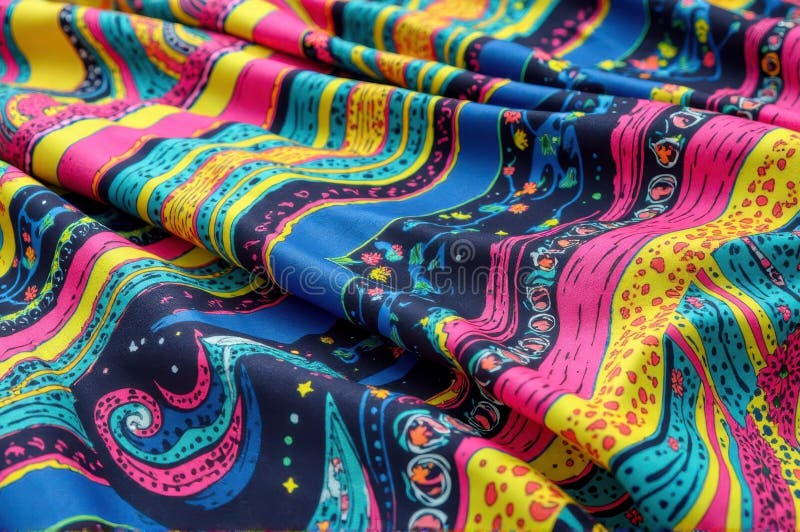 Colorful Abstract Fabric with Vibrant Patterns and Retro Design Stock ...