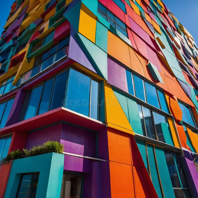 Colorful Abstract Facade with Dynamic Geometry and Bright Hues Stock ...