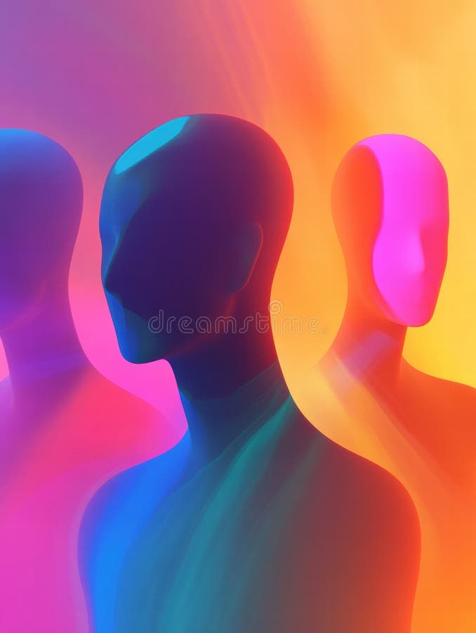 Abstract Faceless Avatars in Vibrant Colors with Mock Up Space for Text ...