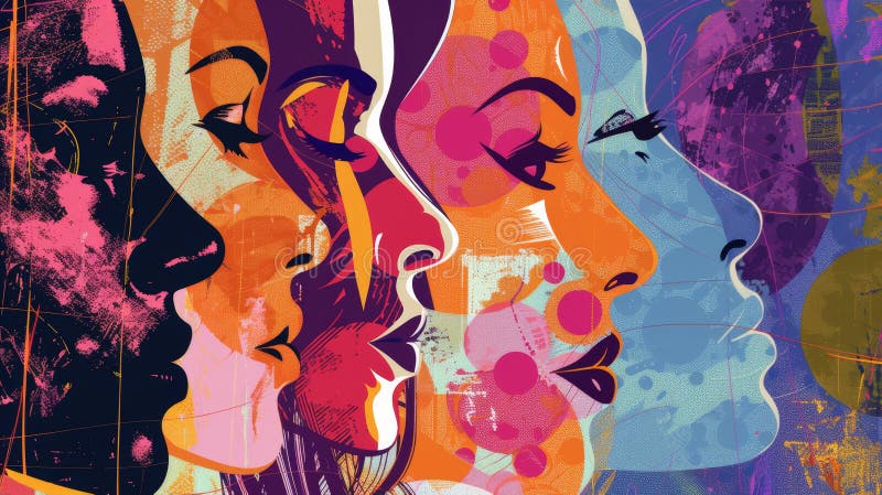 Colorful Abstract Faces Artwork Displaying Diversity. Womens Equality ...