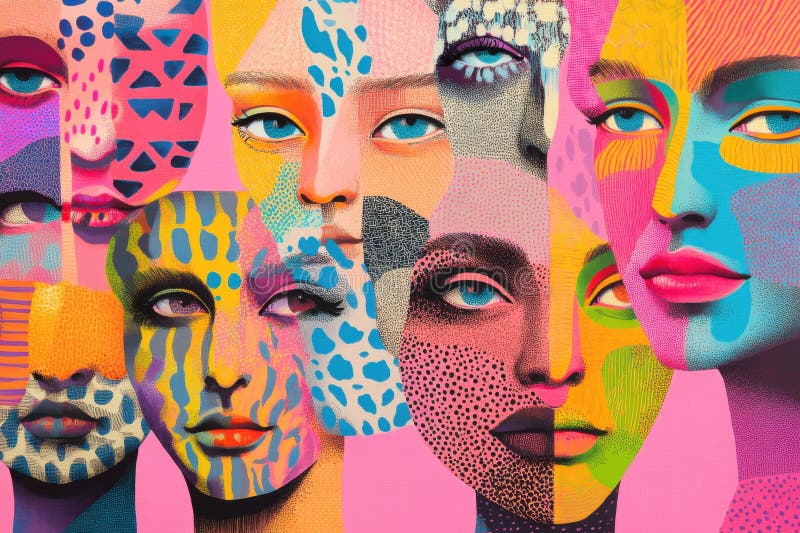 Colorful Abstract Faces with Geometric Patterns and Textures in Vibrant ...