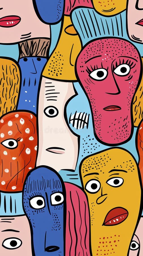 Colorful Abstract Faces Illustration a Dense Composition of Expressive ...