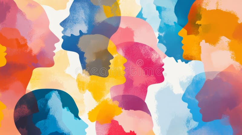 Colorful Abstract Faces in Profile Overlapping on a White Background ...