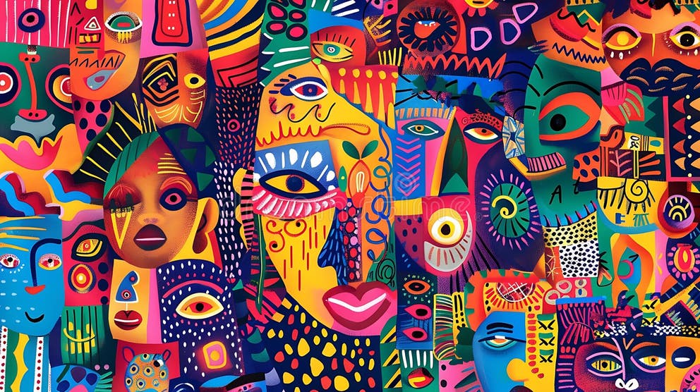 Colorful Abstract Faces in Vibrant Art Design Stock Illustration ...