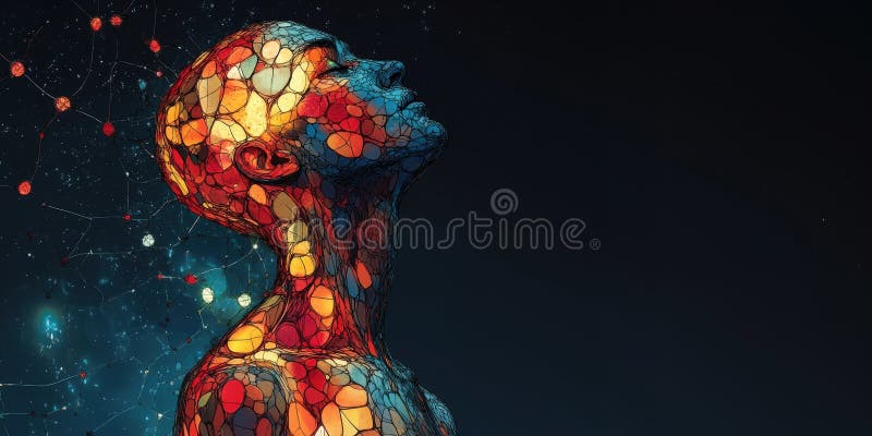 Colorful Abstract Figure with a Mosaic Pattern Against a Black ...