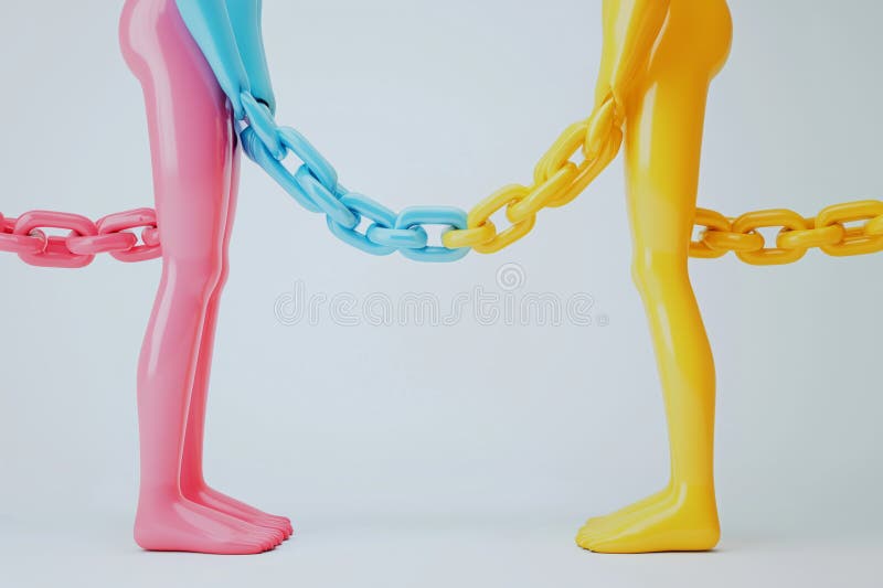 Colorful Abstract Figures Connected by Vibrant Chain Links in a Dynamic ...