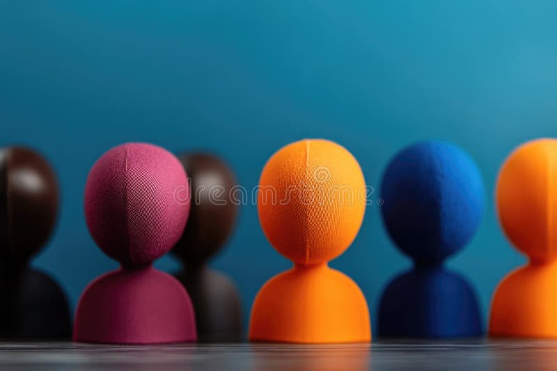 Colorful Abstract Figures in a Row Against Blue Background Stock ...